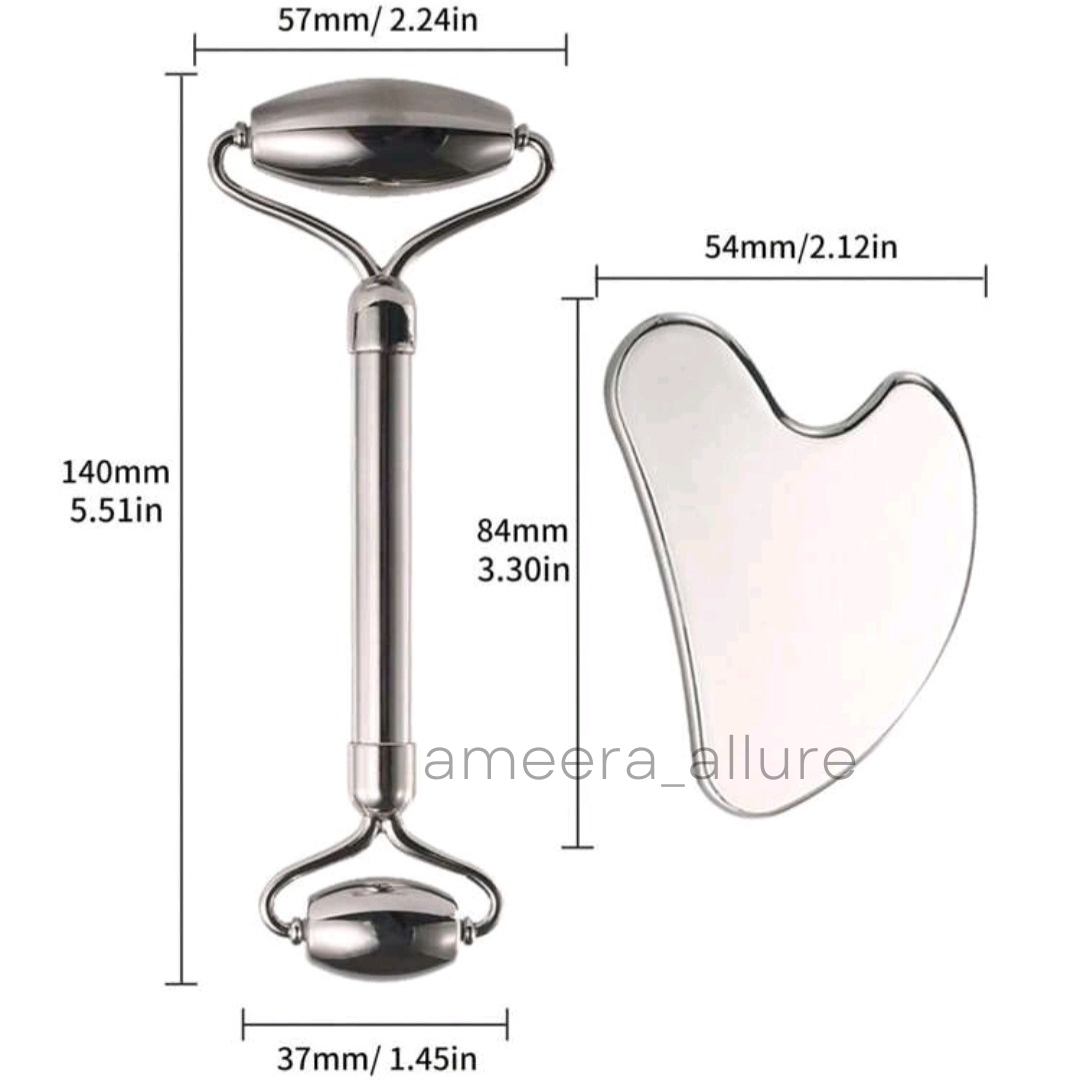 Stainless Steel Jade Roller & Gua Sha Set – Ameera Allure